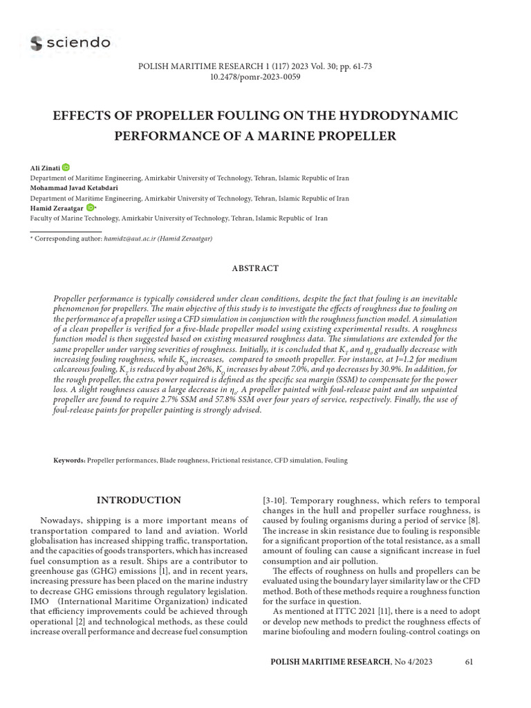 Effects of Propeller Fouling on The | PDF | Surface Roughness | Turbulence