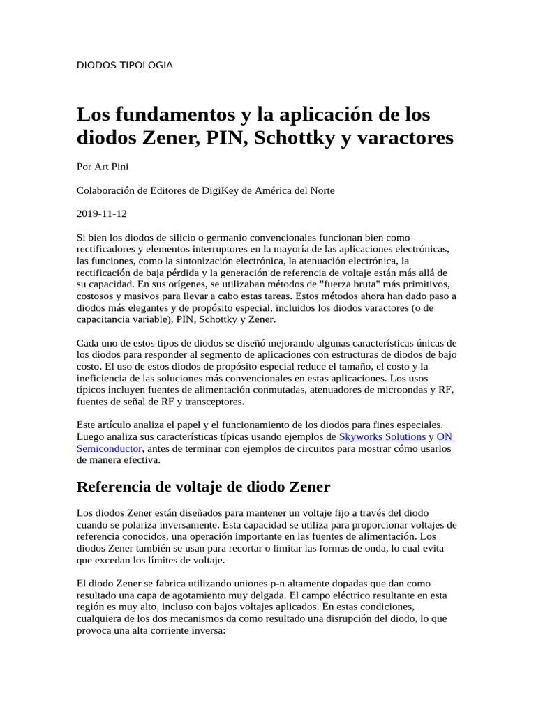 Diodos Tipologia | PDF | Diodo | Ciencia de los Materiales