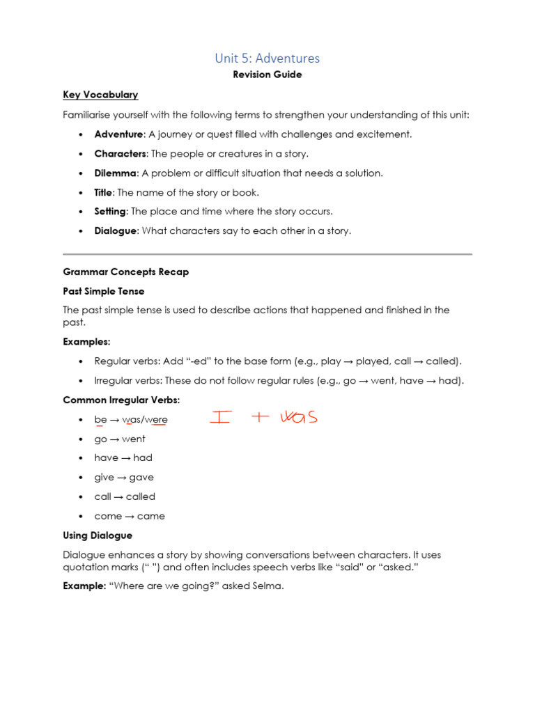 Unit 5 Revision Guide | PDF | Grammatical Tense | Linguistic Morphology