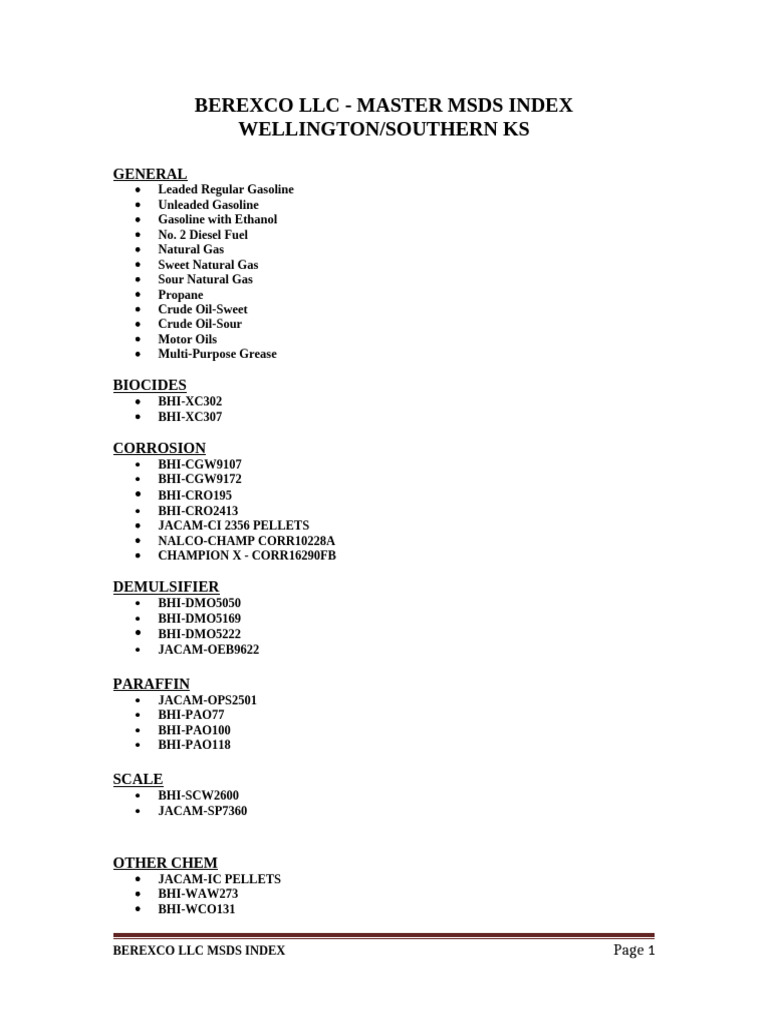 Oil & Gas Chemical Index | PDF