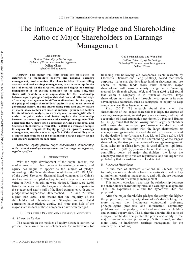 The Influence of Equity Pledge and Shareholding Ratio of Major ...