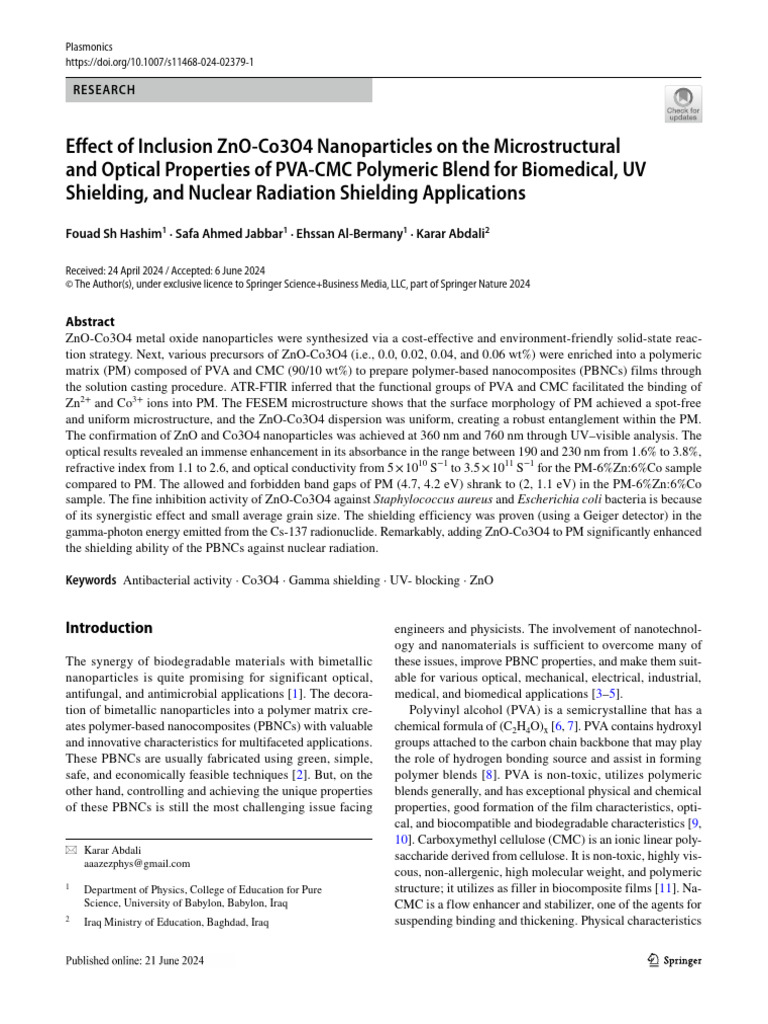 s11468-024-02379-1 | PDF | Zinc Oxide | Ultraviolet–Visible Spectroscopy
