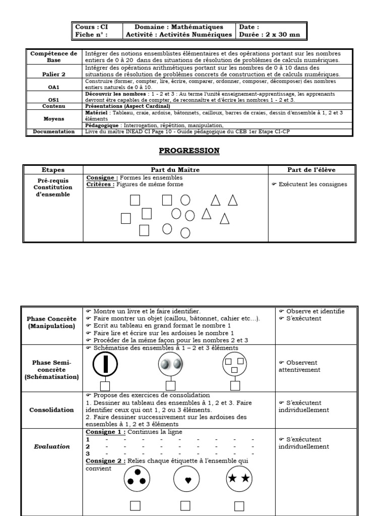 Activités sur les Nombres 1, 2 et 3 | PDF | Nombre | Entier naturel