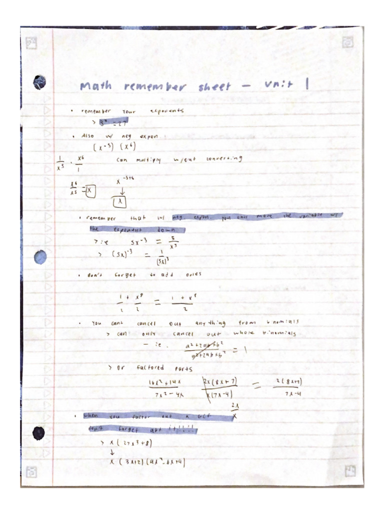 Math Remember Sheet | PDF