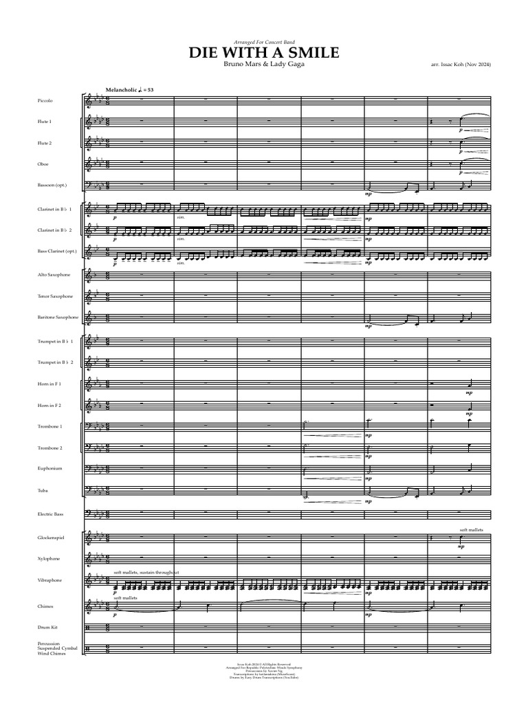 Die With A Smile Arr. Isaac Koh | PDF | Musical Instruments | Music ...