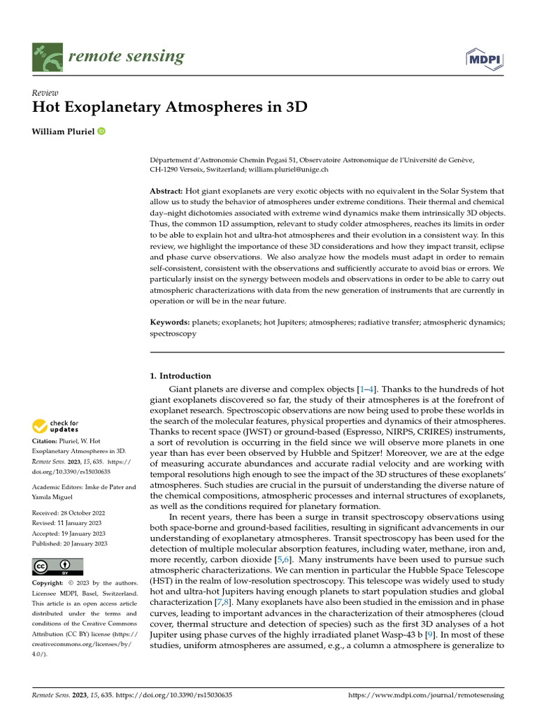 Hot Exoplanetary Atmospheres in 3D | PDF | Exoplanet | Planets