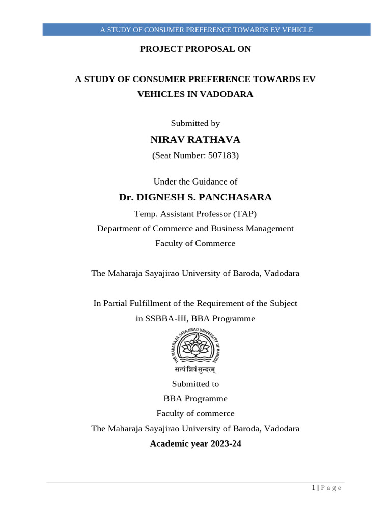 Rathava Nirav Project Proposals Final | PDF | Electric Vehicle | Consumer Behaviour