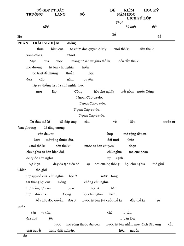 Đề Thi Giữa Kì I- Lịch Sử 11-Ma - de - 615 | PDF