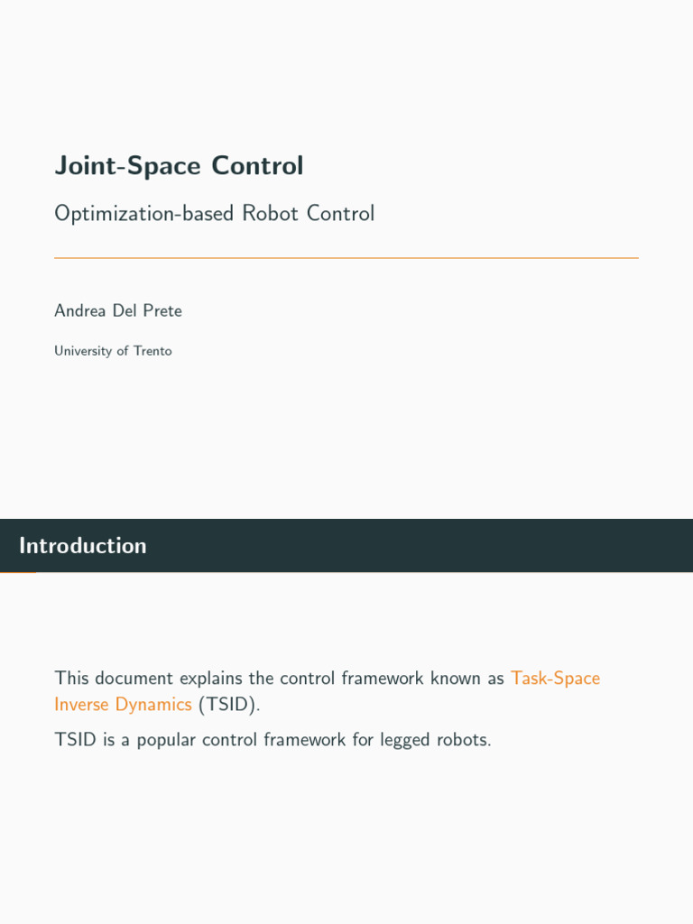 Joint Space Control Optimisation Based Robot Control | PDF | Mathematical Optimization ...