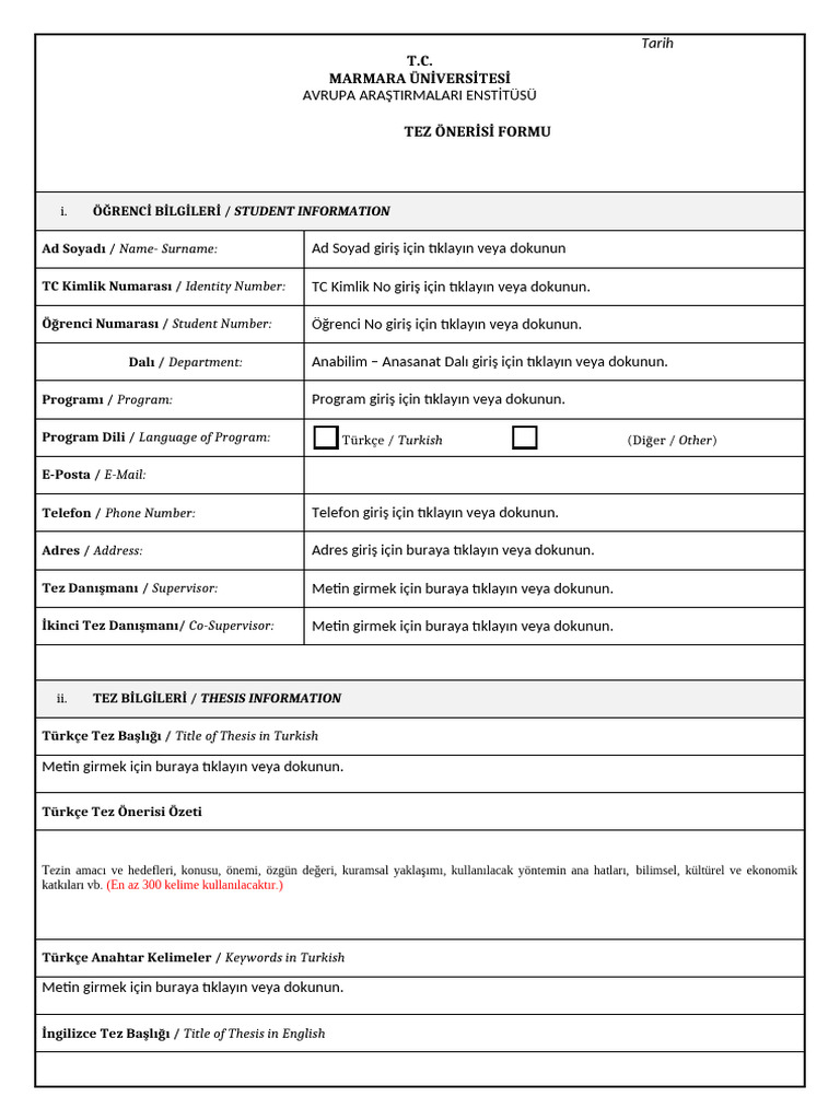 Tez Öneri Formu-YL | PDF