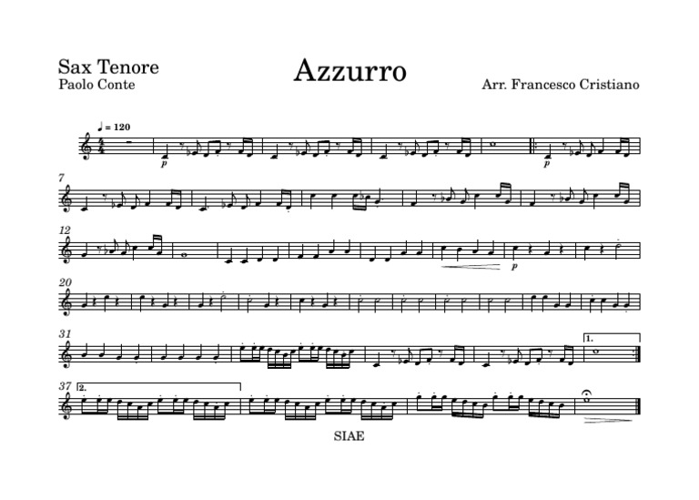 Azzurro Per Banda-Tenor_Saxophone | PDF