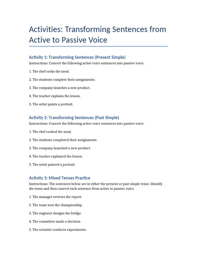 Passive Voice Activities | PDF