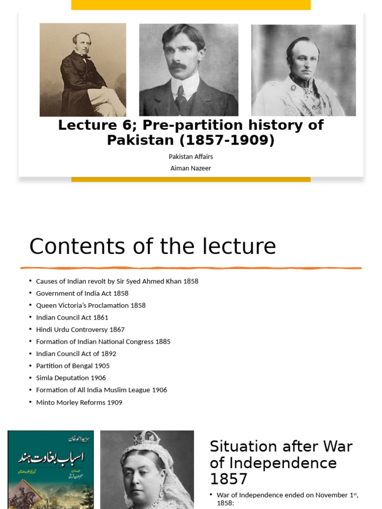 Lecture 7 Pre-Partition History of Pakistan | PDF | All India Muslim League | British Raj