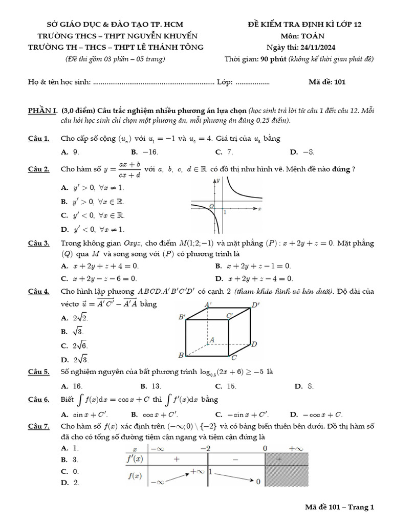 OC1 - Đề kiểm tra định kỳ THPT Nguyễn Khuyến Lê Thánh Tông HCM | PDF