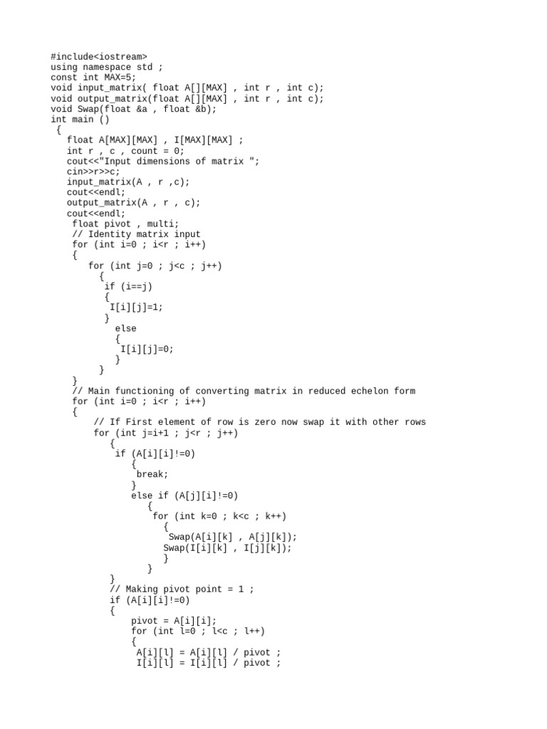 Project CFP (Inverse of Matrix) | PDF | Computer Programming | C++