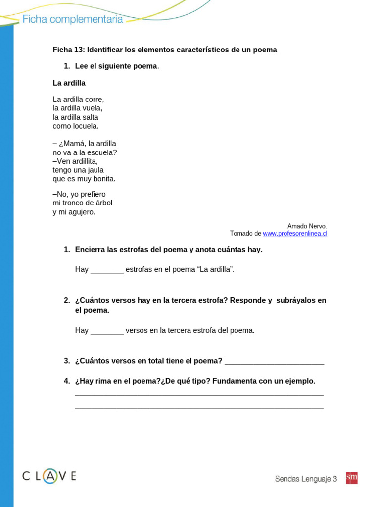 Ficha 13 Identificar Los Elementos Característicos de Un Poema | PDF