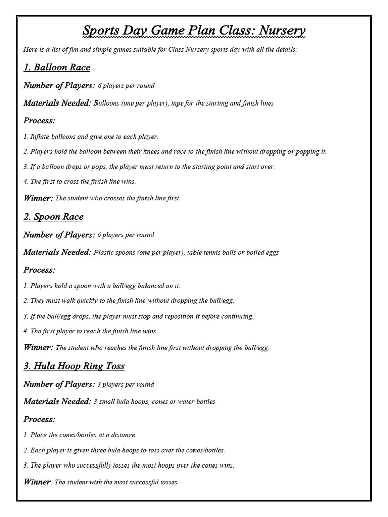 Sports Day Gm Plan | PDF