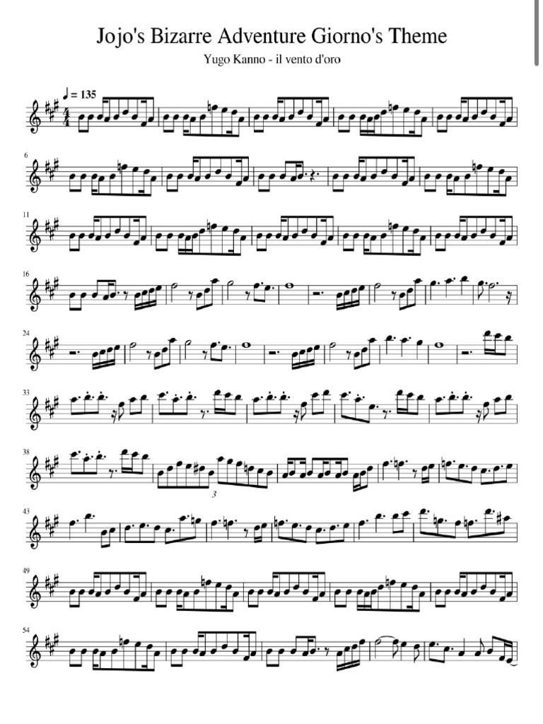 Jojo's Bizarre Adventure Giorno's Theme Sheet Music For Flute (Solo) | PDF