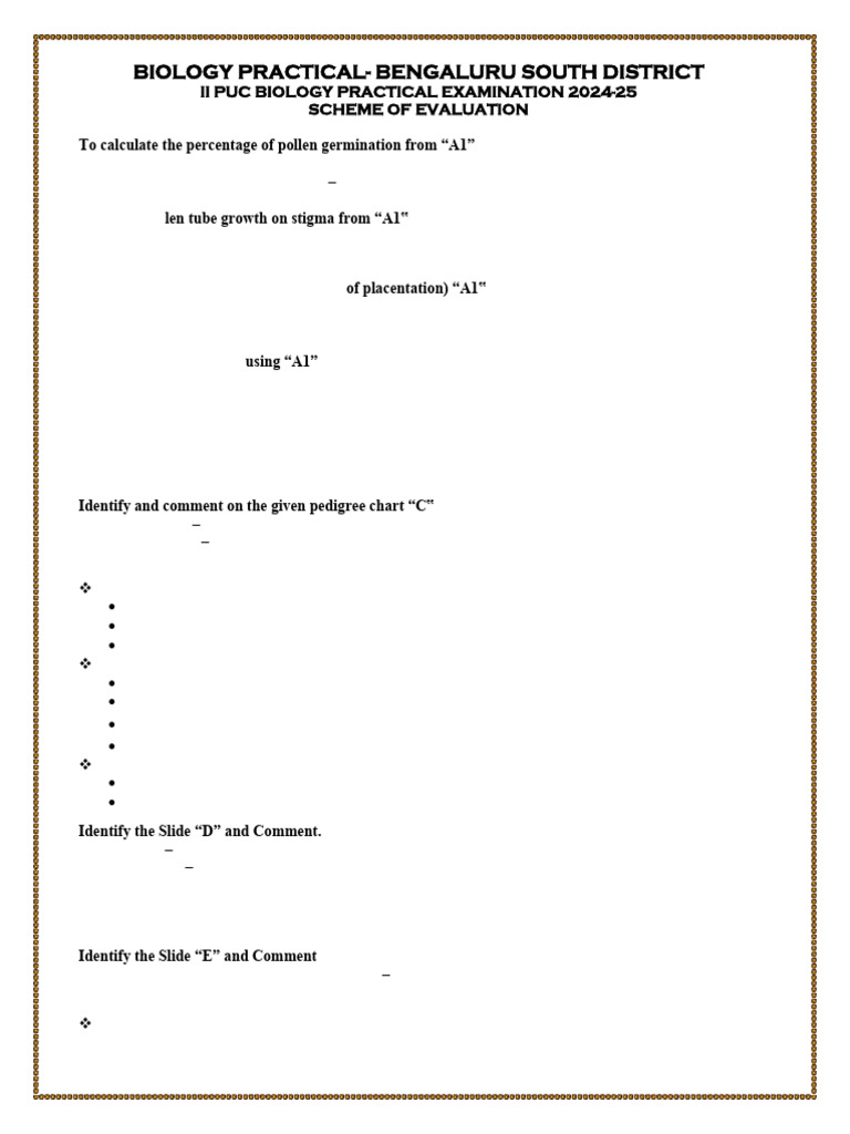 II PU BIOLOGY PRACTICAL SCHEME 2025 Updated For D | PDF | Mitosis ...