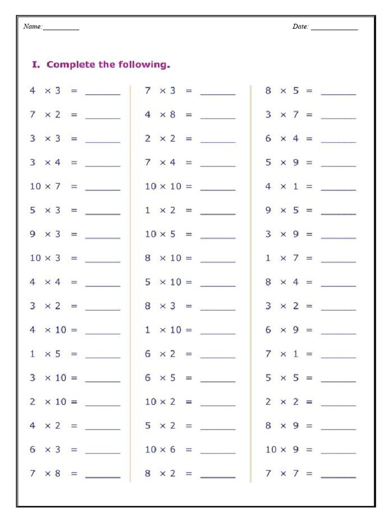 Worksheet G3 Maths Week 9 | PDF
