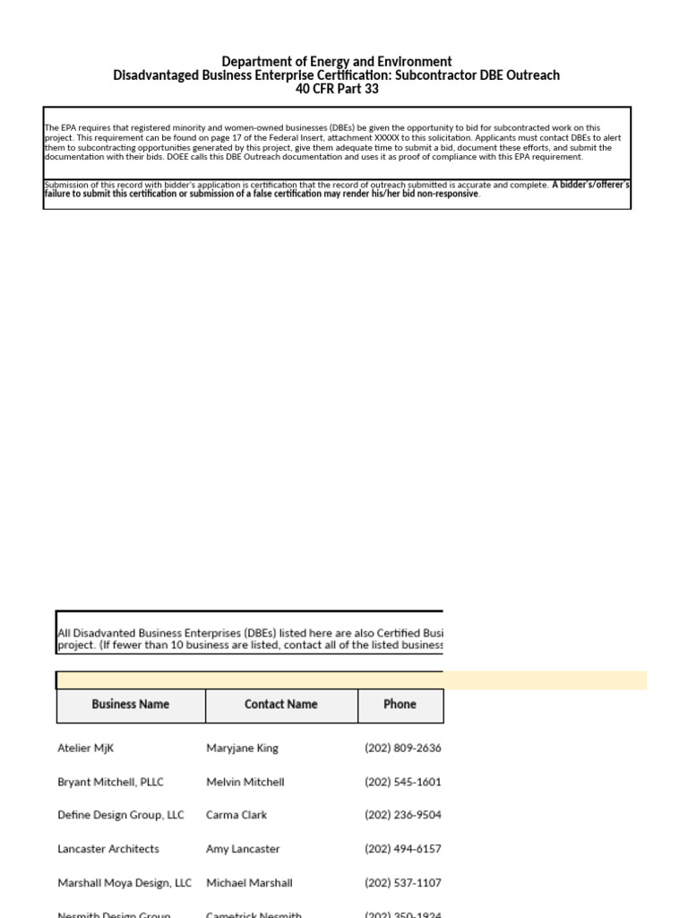 DOEE DBE Outreach Form_example | PDF | Washington | Hydrology And Urban ...