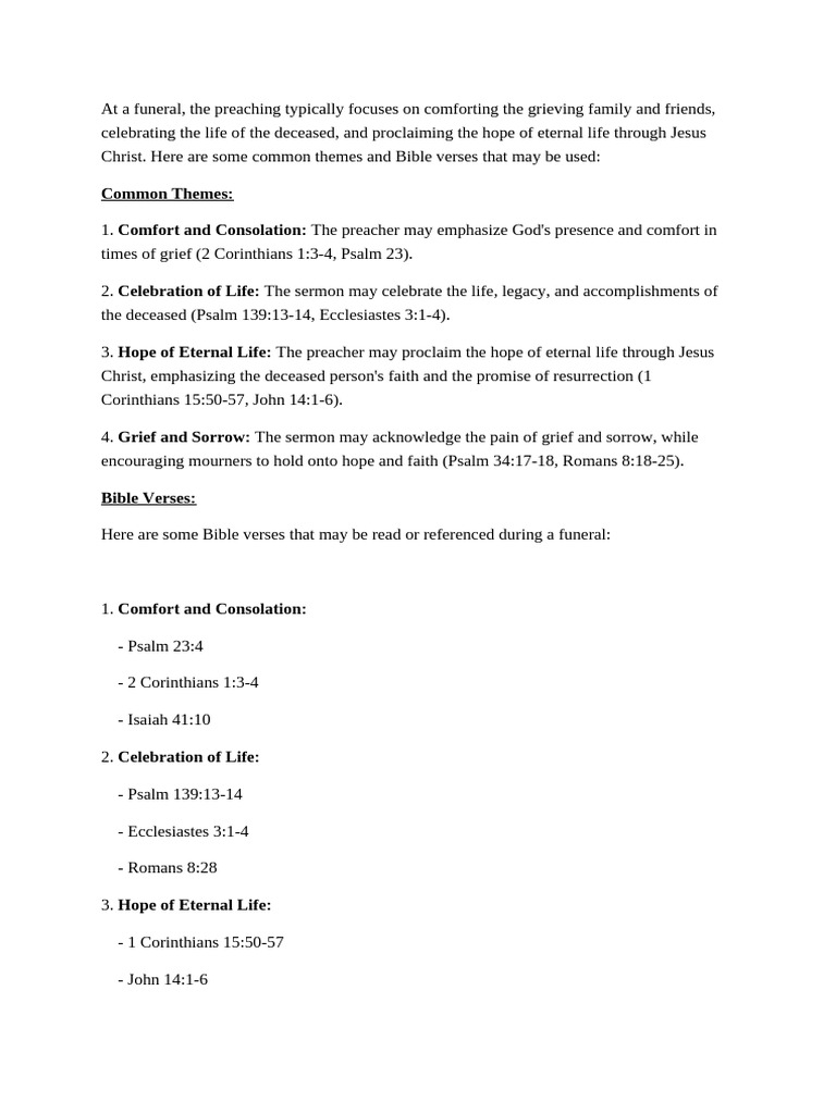 Funeral Sermon Themes and Bible Verses | PDF
