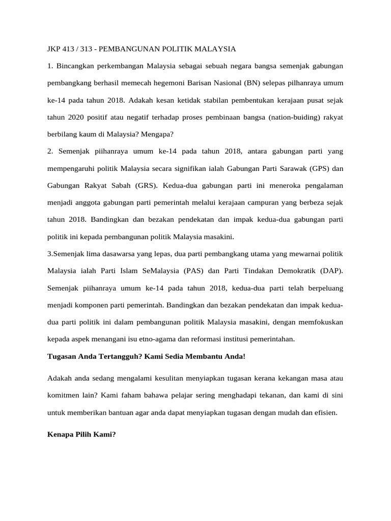 JKP 413 Pembangunan Politik Malaysia | PDF