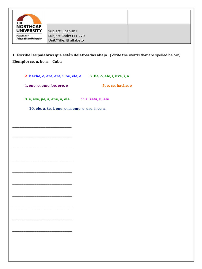El Alfabeto - Worksheet | PDF