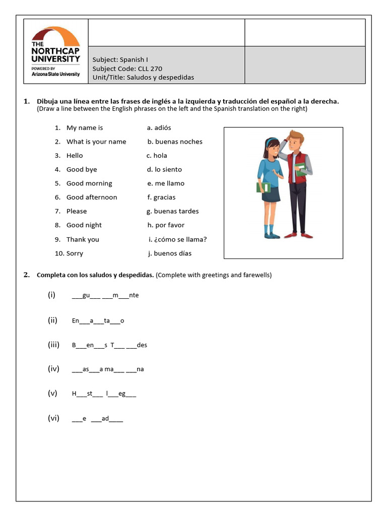 Worksheet: Saludos y Despedidas | PDF