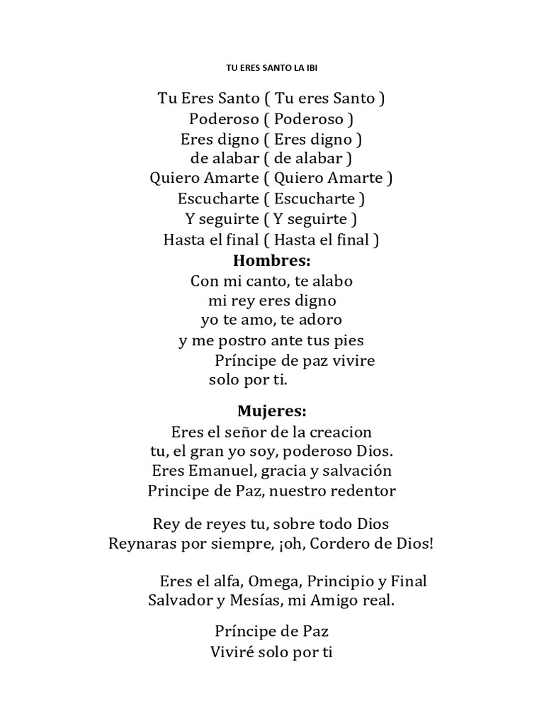 Tu Eres Santo: Letra y Acordes | PDF