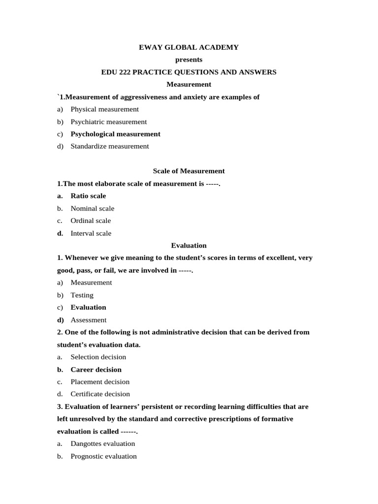 Edu 222 Topic Based Practice Questions and Answers Third Editions | PDF ...