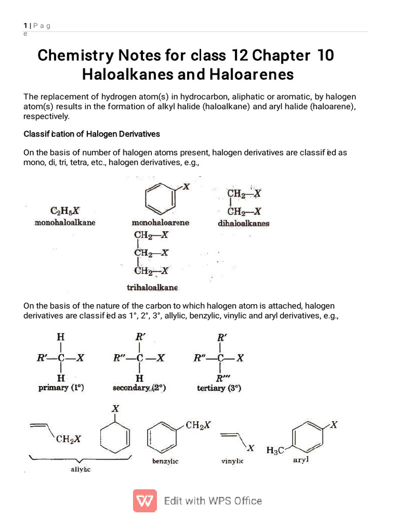 Chemistry Notes For Class 12 Chapter 10 Haloalkanes and Haloarenes ...