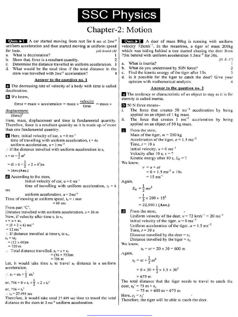 SSC English Version Physics Note Chapter 2 Motion 1 | PDF