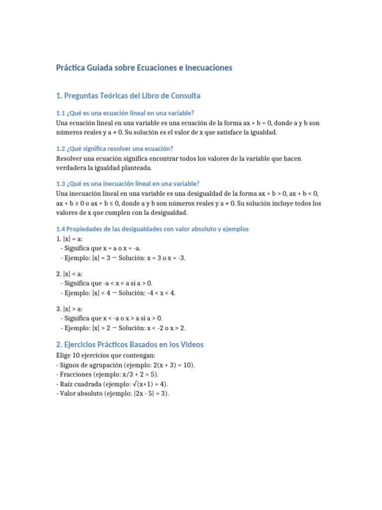 Practica Ecuaciones Inecuaciones | PDF