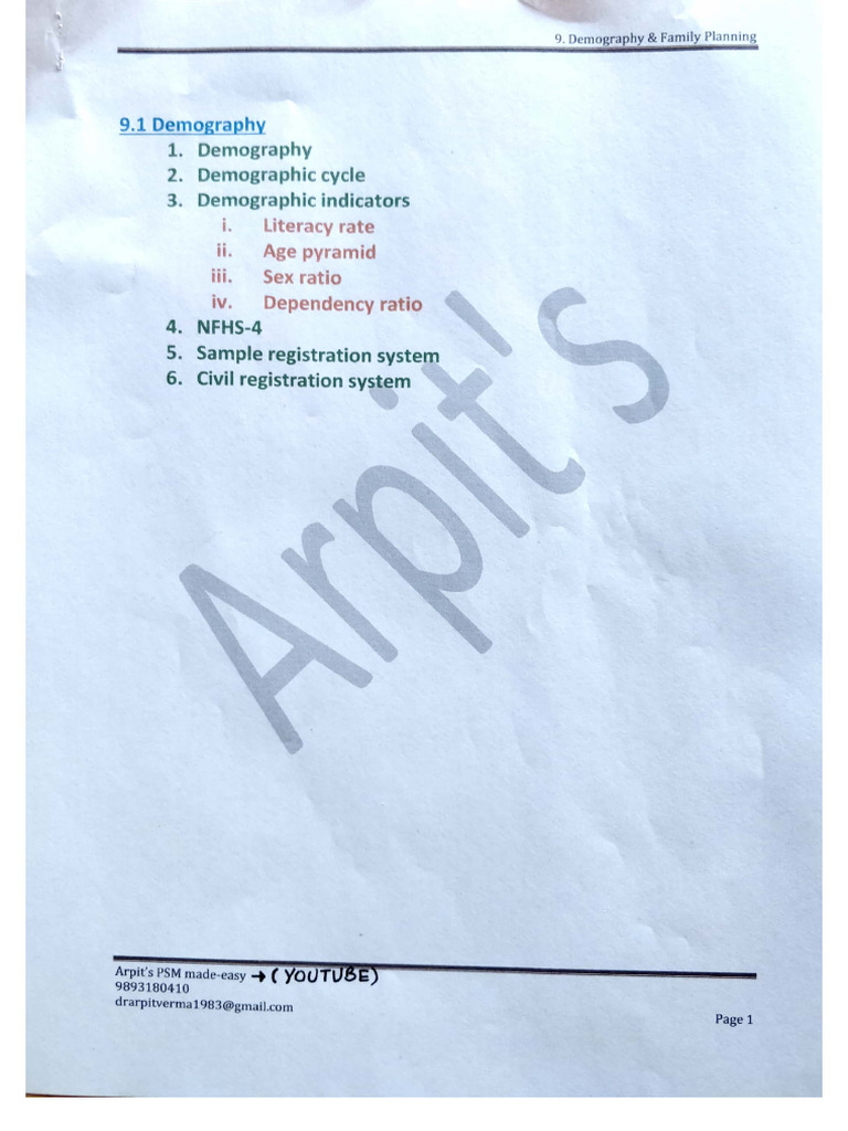 9 Demography and Family Planning Arpit PSM | PDF