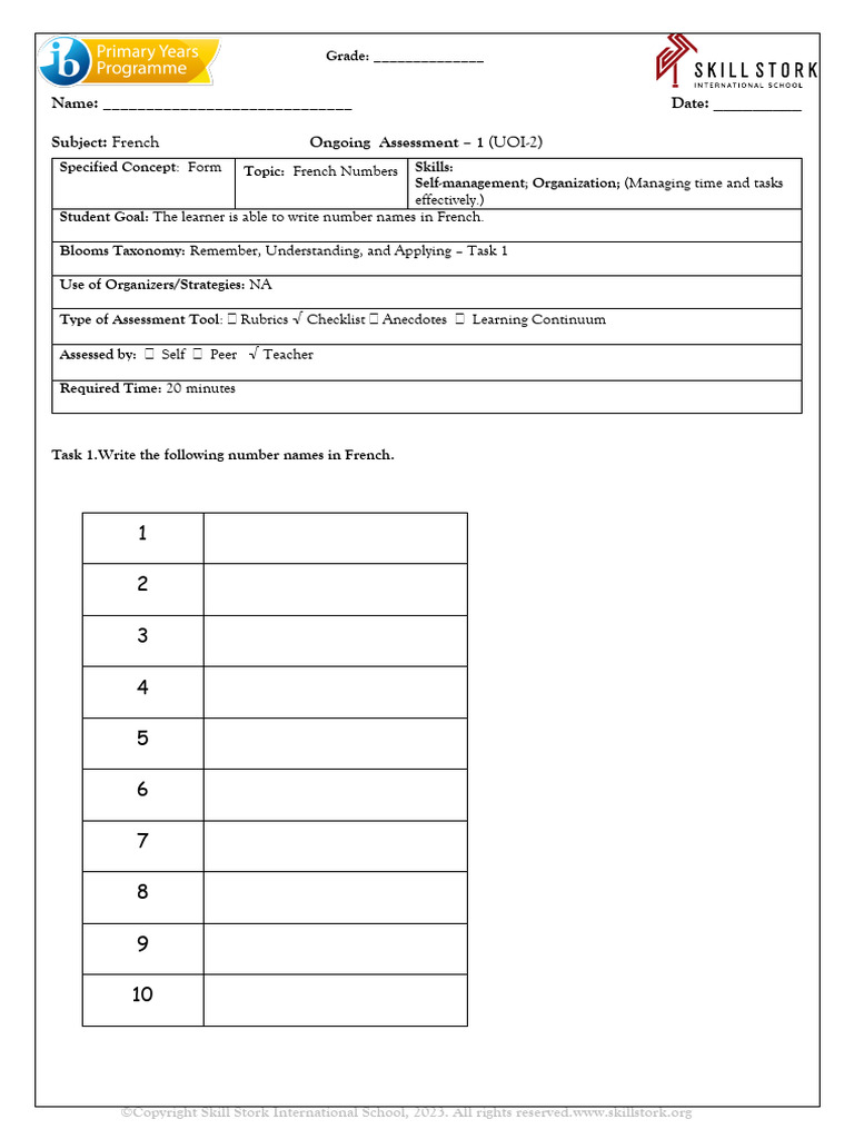 French Ongoing Assessment, 2 | PDF