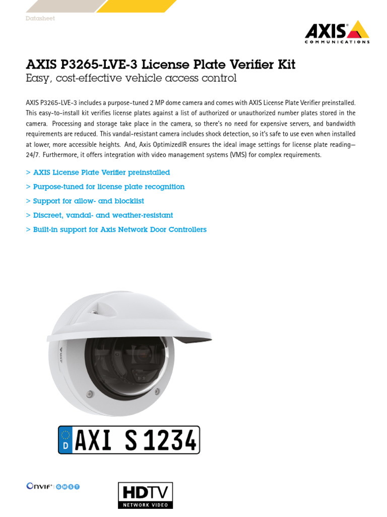 Datasheet Axis p3265 Lve 3 License Plate Verifier Kit en US 451006 ...