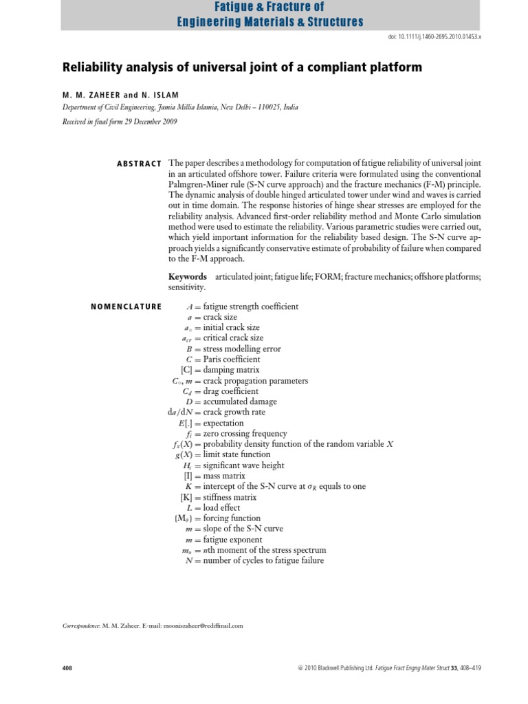 Reliability Analysis of Universal Joint of A Compliant Platform 2010 Fatigue and Fracture of ...