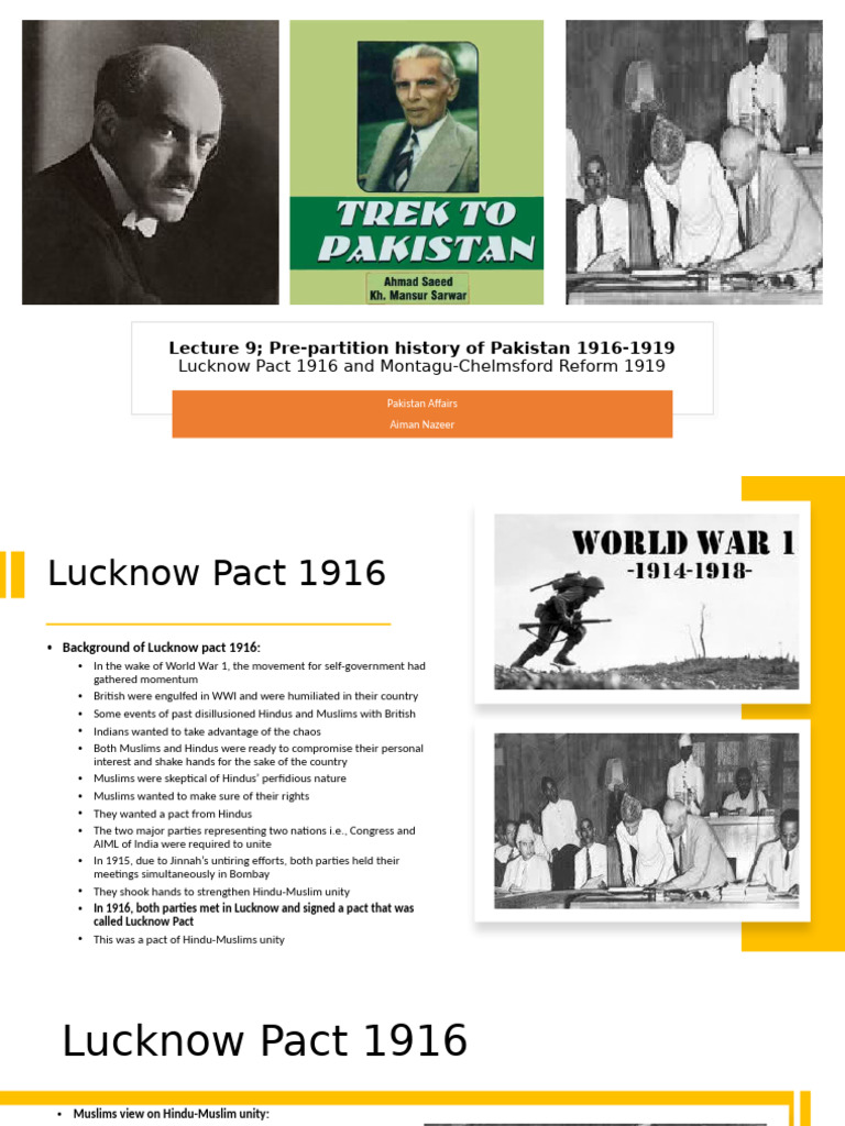 Lecture 9; Lucknow pact and Montagu reforms | PDF | All India Muslim ...