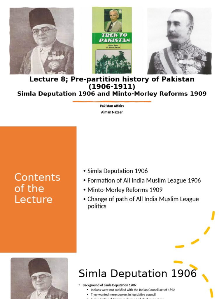 Lecture 8 - Pre Partition History of Pakistan (1906-) | PDF | All India ...