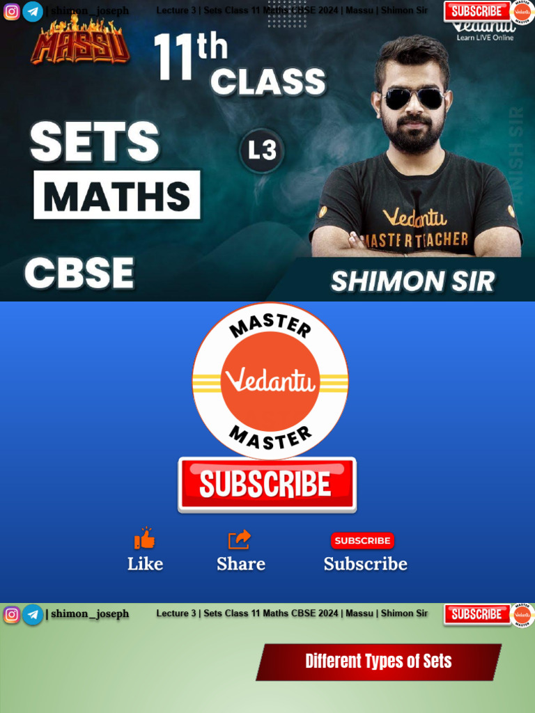 Lecture 3 Sets Class 11 Maths CBSE 2024 Massu Shimon Sir V Master | PDF | Set (Mathematics ...