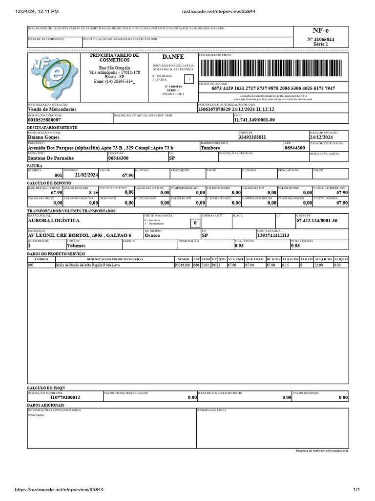Exemplo de Nota Fiscal | PDF | Recibo