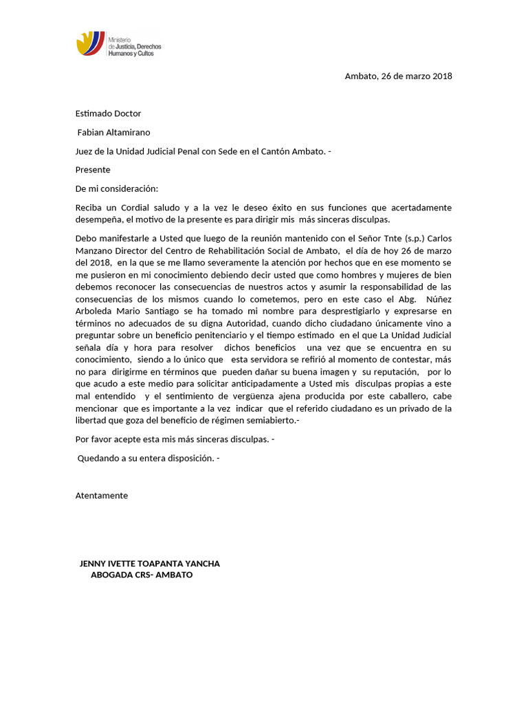 CARTA DE DISCULPA | PDF