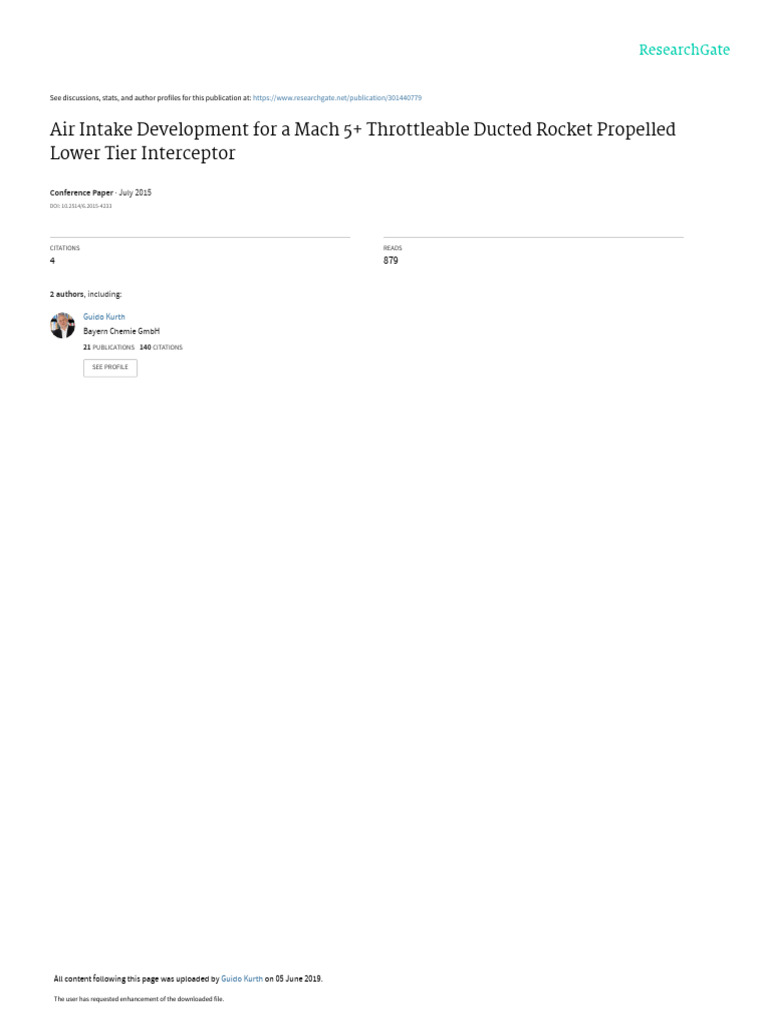 AIAA Paper KURTH AirIntake | PDF | Rocket Engine | Mach Number