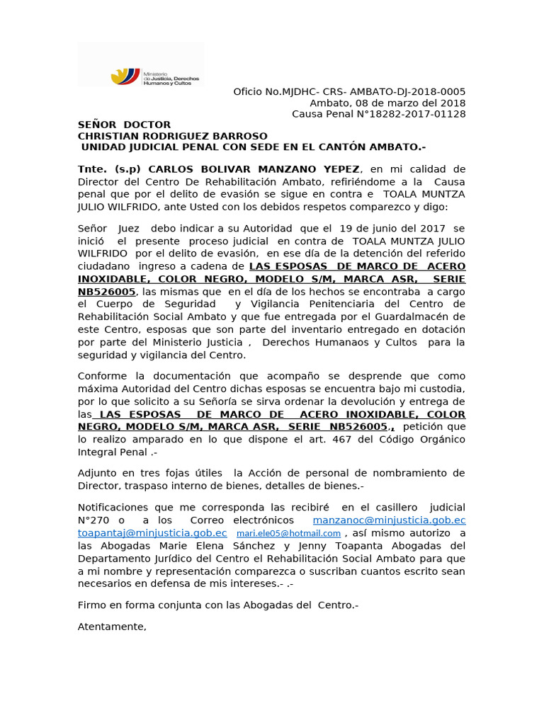 Escrito Pidiendo Devolución | PDF | Gobierno | Justicia