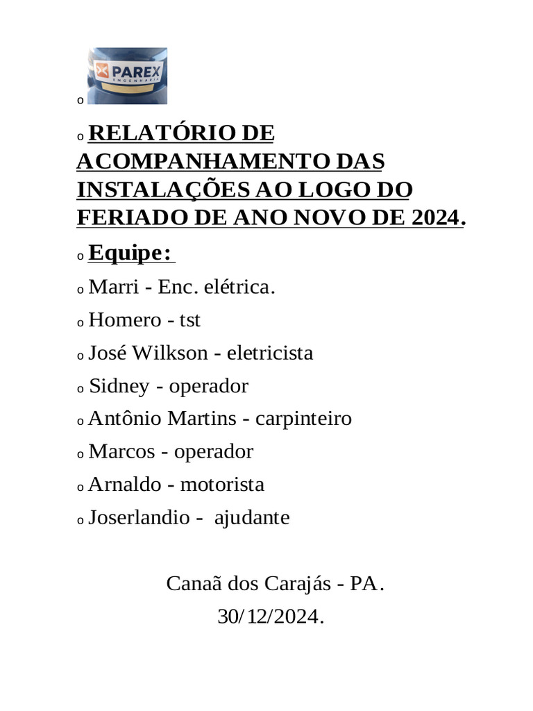 Relatório de Obra 2024 | PDF