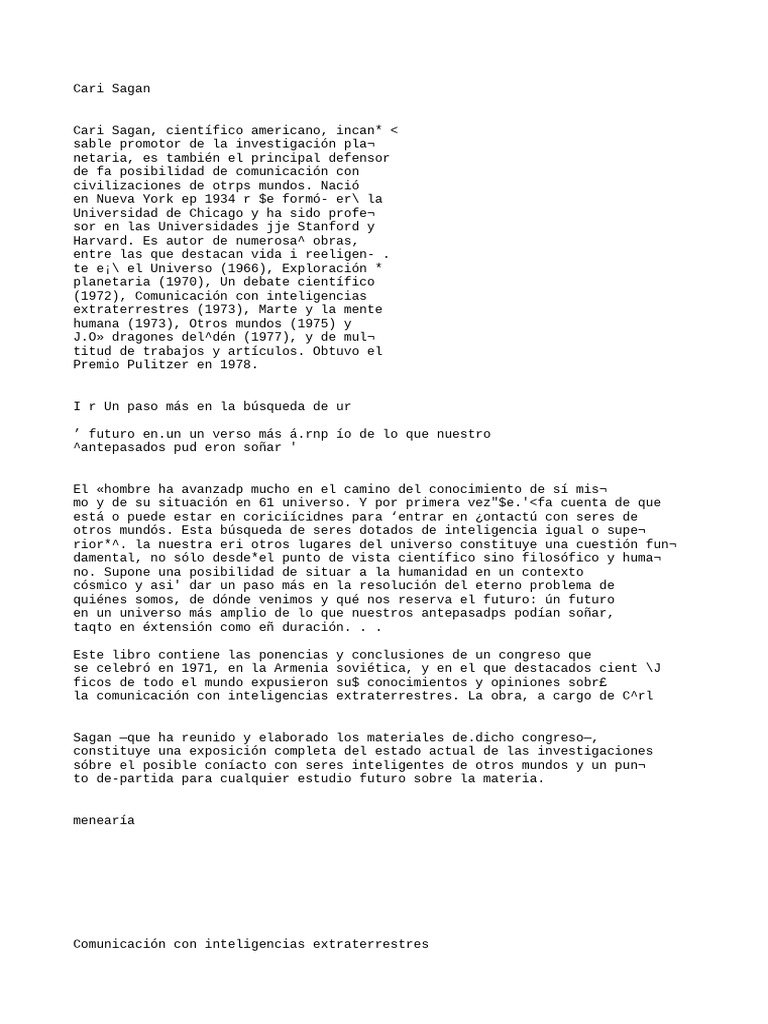 Comunicacion Con Inteligencias Extraterrestres C Sagan Planeta 1984 EN ...