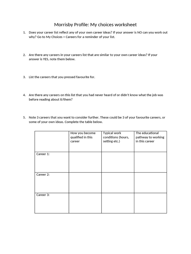 W9 Thurs Fri & W10 Mon Tues Weds - My Choices - Worksheet | PDF