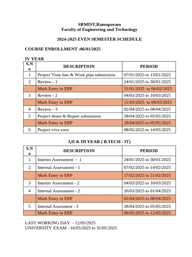 SRMIST FET Even Schedule | PDF