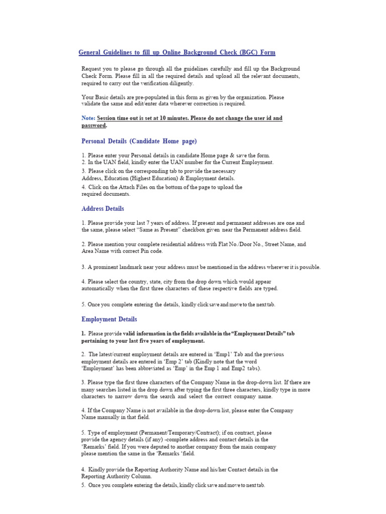 General - Guidelines - To - Fill - Up - Online - BackgroundVerification ...